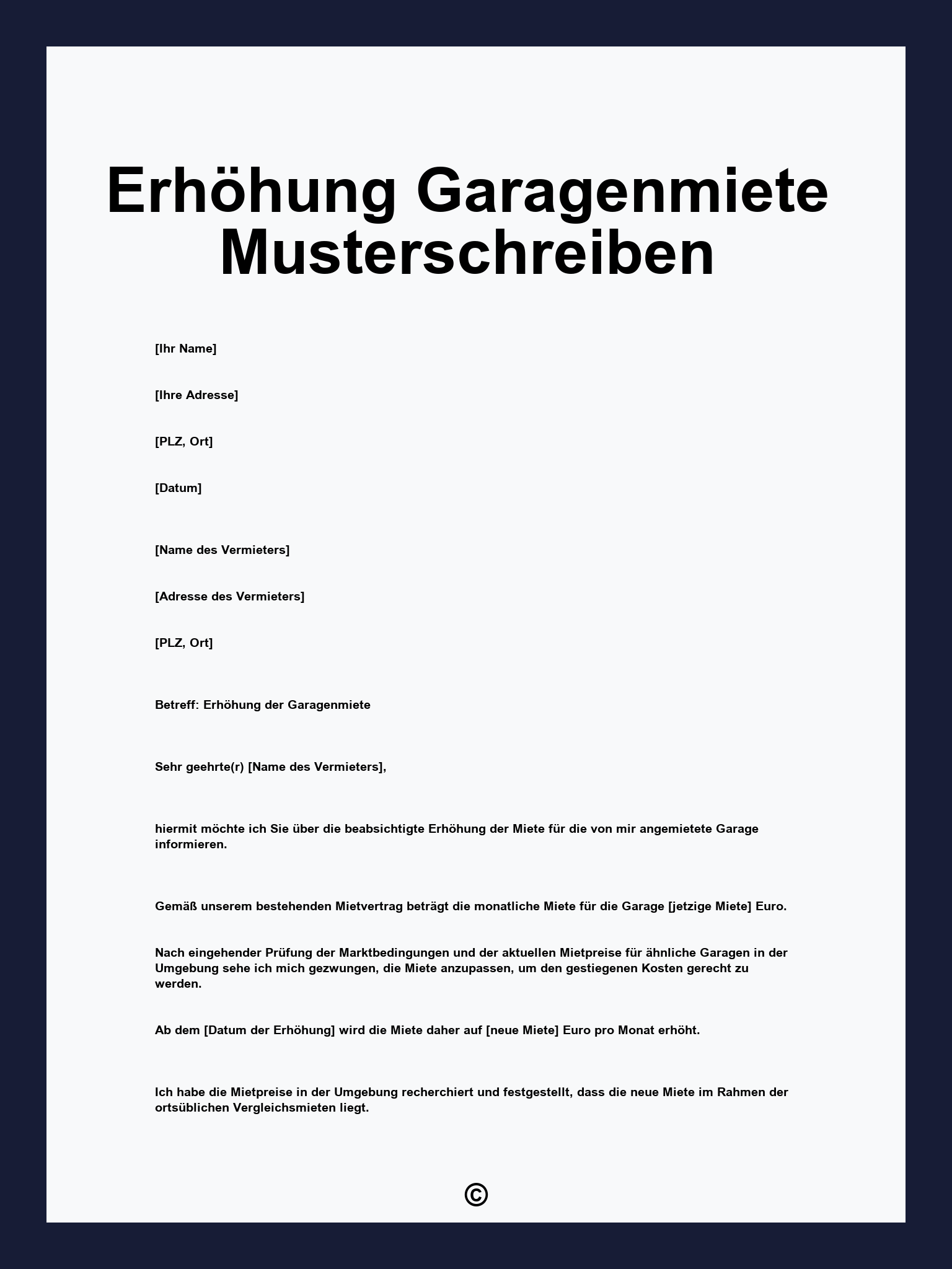Erhöhung Garagenmiete Musterschreiben