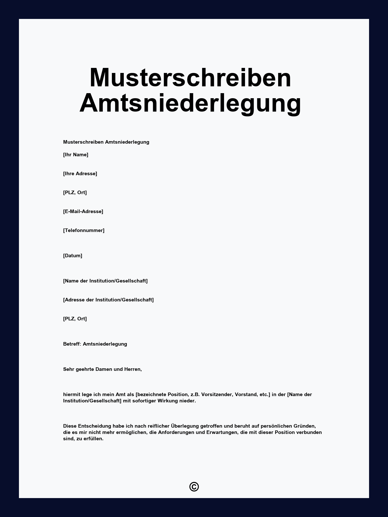Musterschreiben Amtsniederlegung