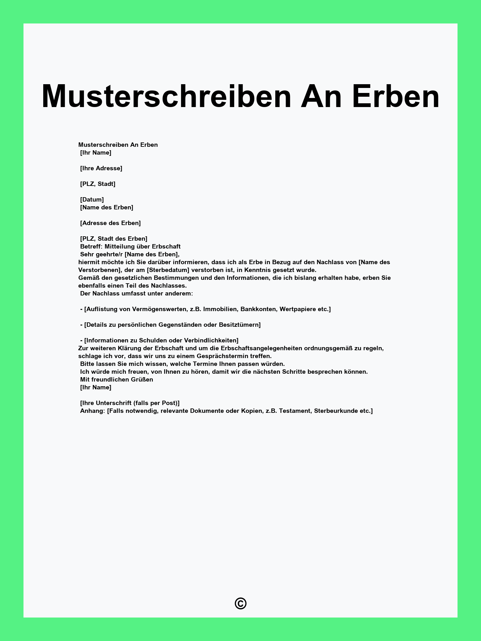 Musterschreiben An Erben