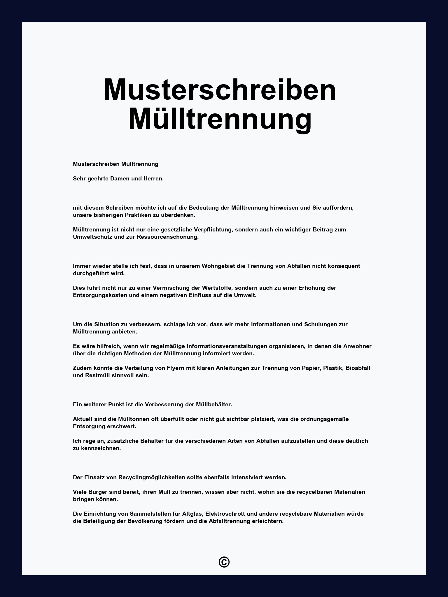 Musterschreiben Mülltrennung