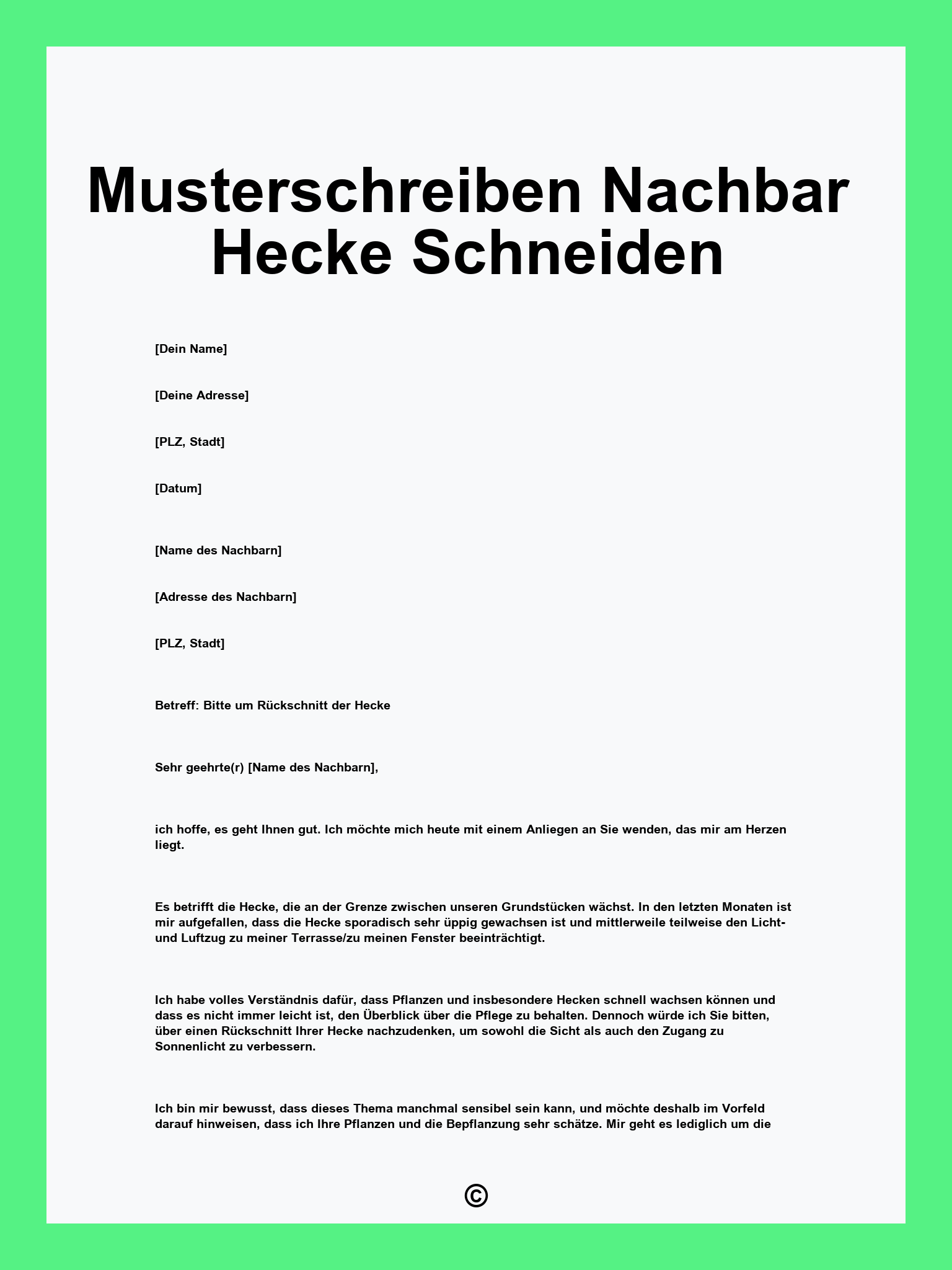 Musterschreiben Nachbar Hecke Schneiden
