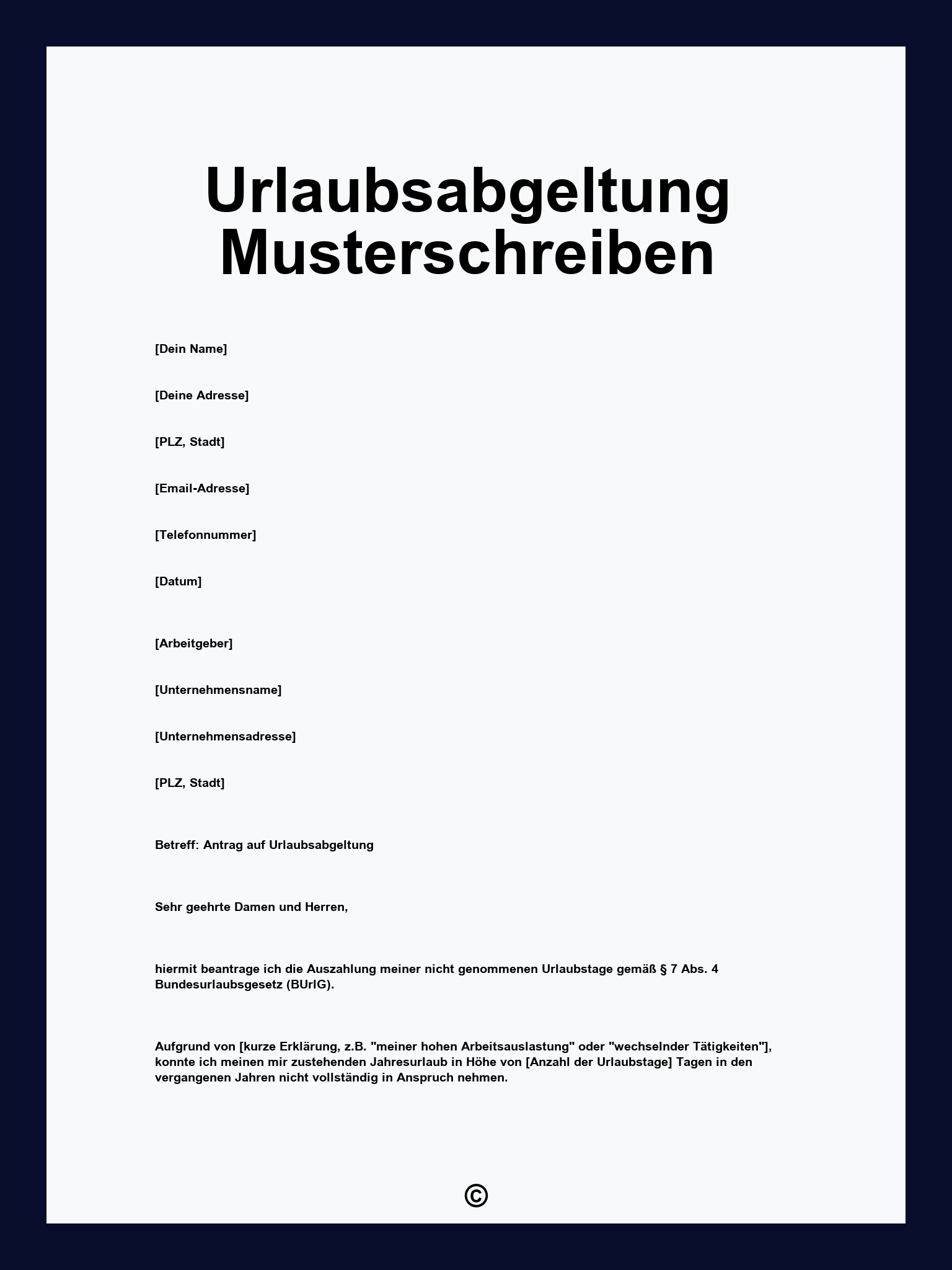 Urlaubsabgeltung Musterschreiben