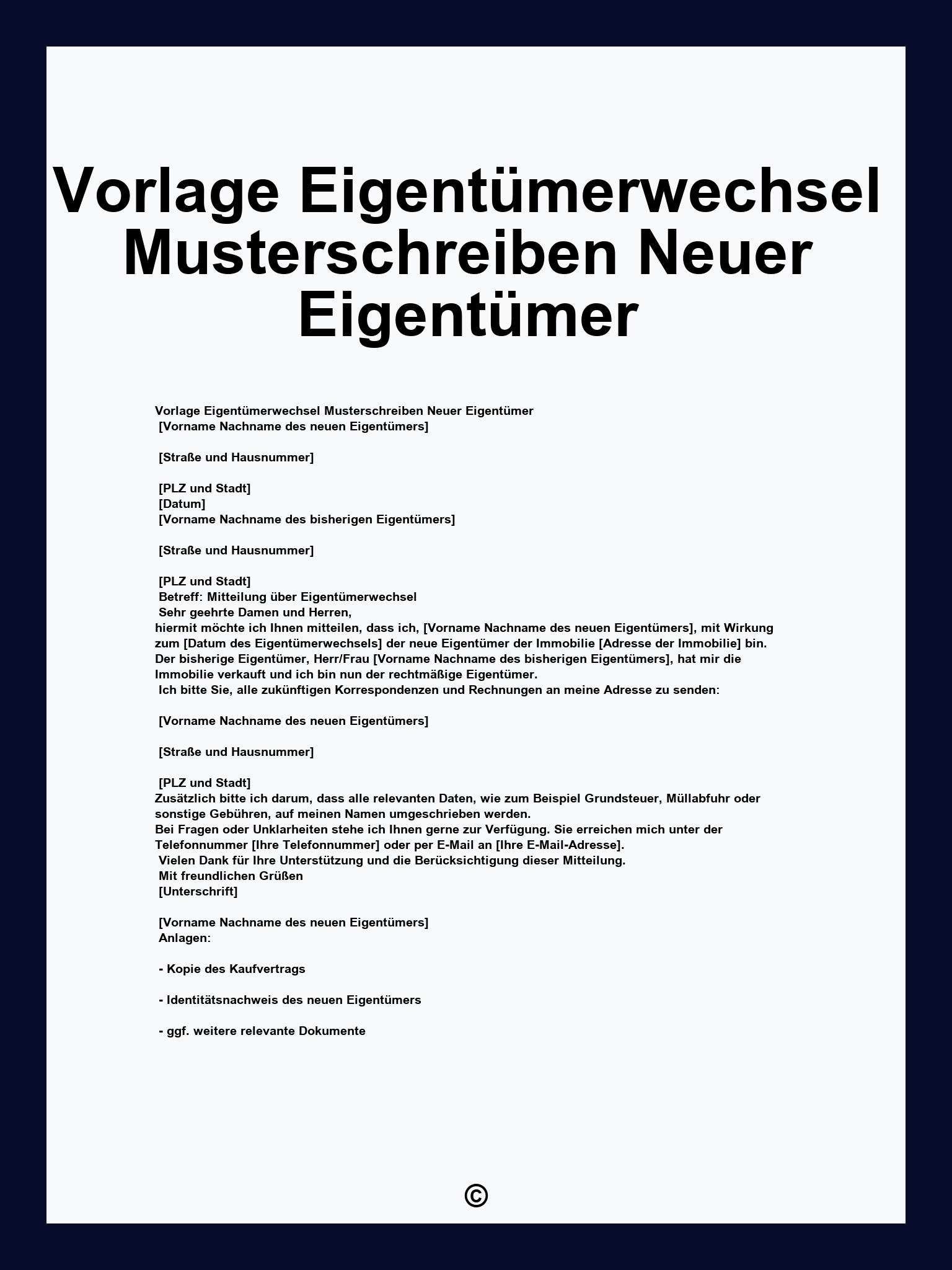 Vorlage Eigentümerwechsel Musterschreiben Neuer Eigentümer